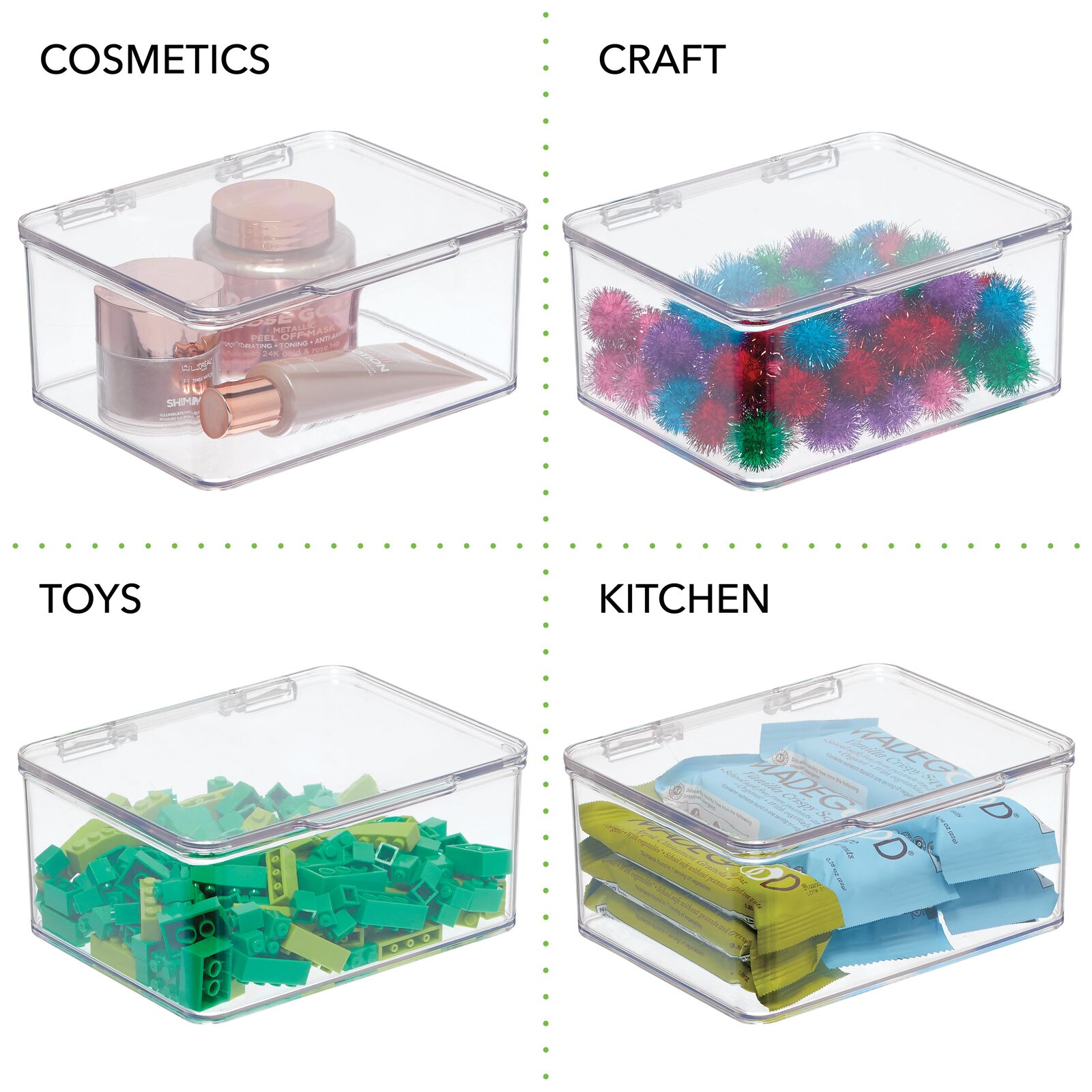 mDesign Small Plastic Stackable Kitchen Storage Box Food Safe 4 Pack ...