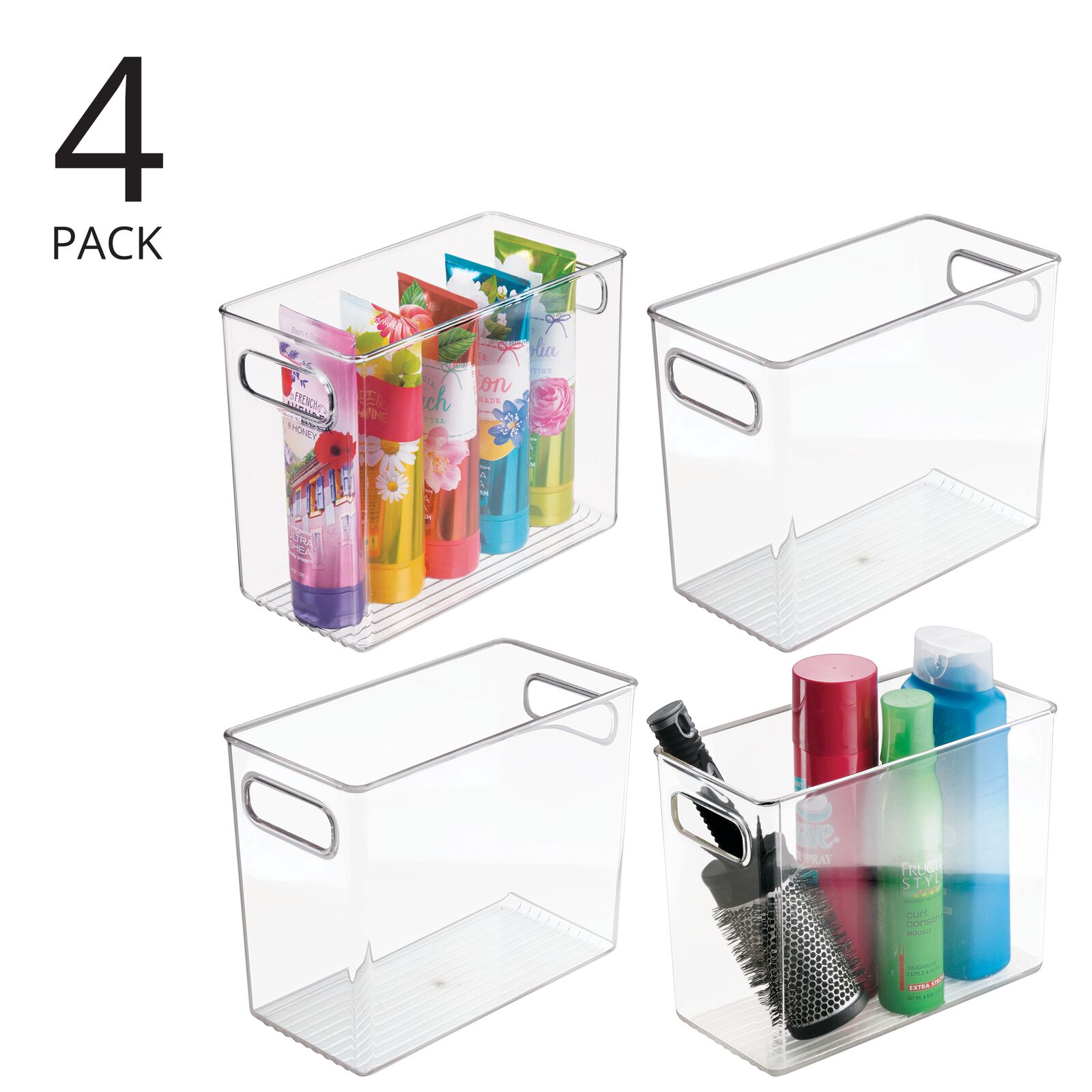 mDesign Deep Plastic Storage Organizer Bin Tote with Handles - Clear ...