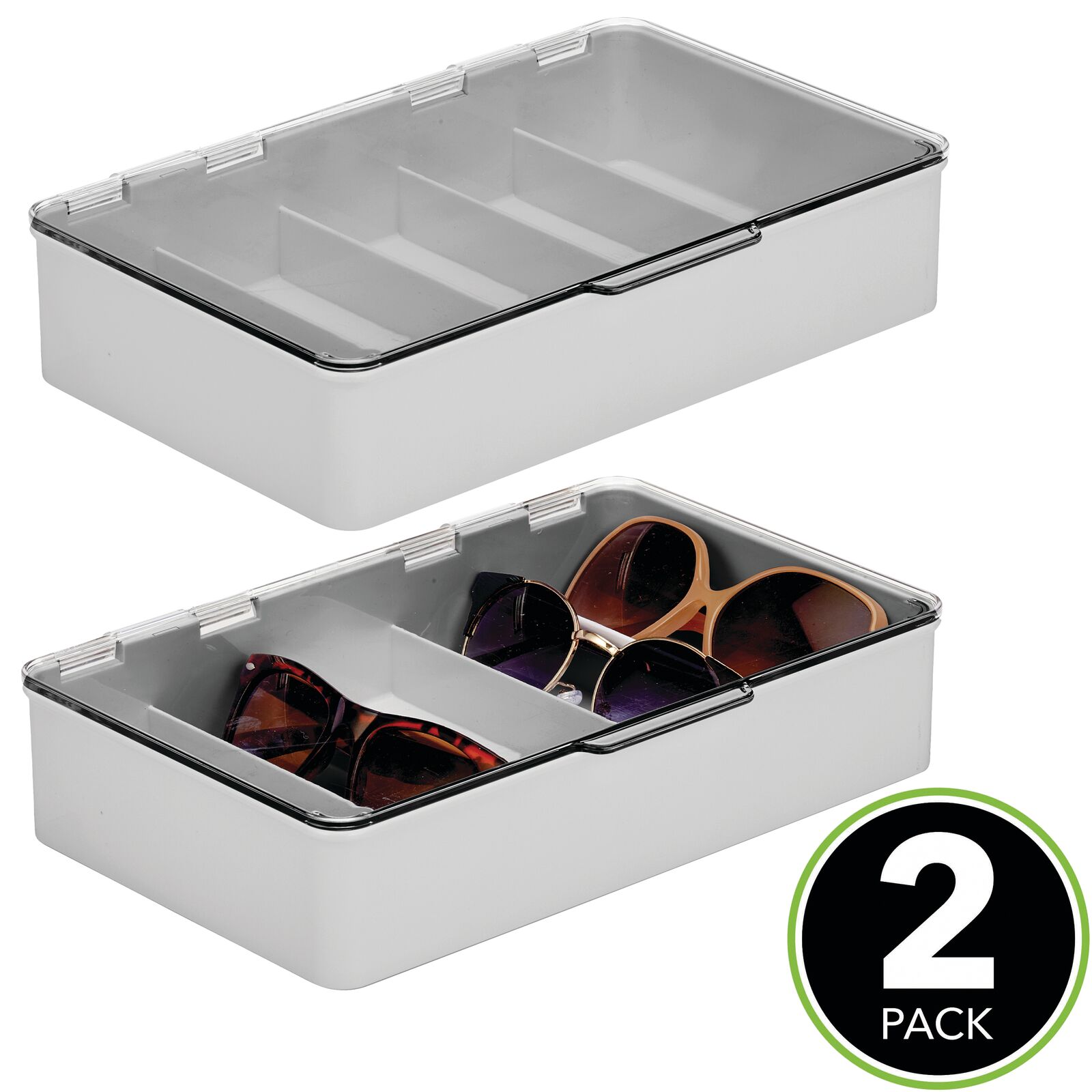 mDesign Plastic Stackable Eyeglass Case Storage Organizer with Hinged ...