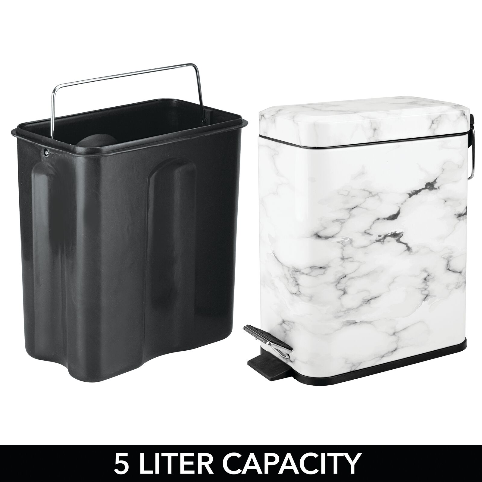 mDesign 5 Liter Rectangular Small Step Trash Can Wastebasket Garbage ...